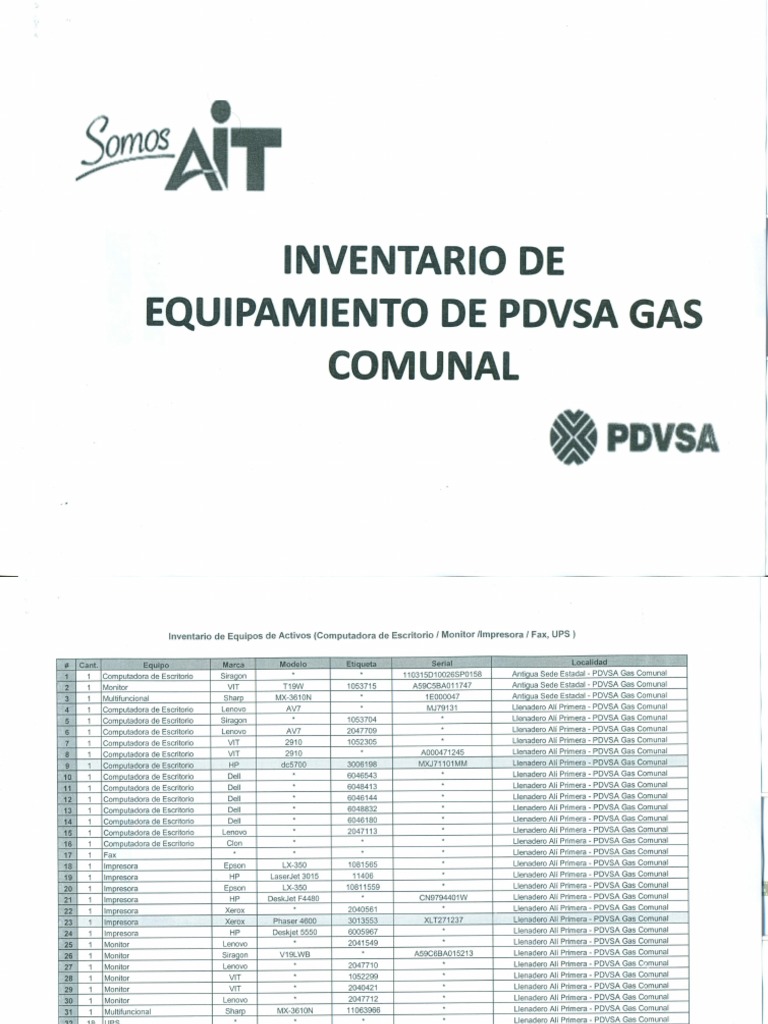 Inventario PDVSA Gas Comunal 2019 | PDF