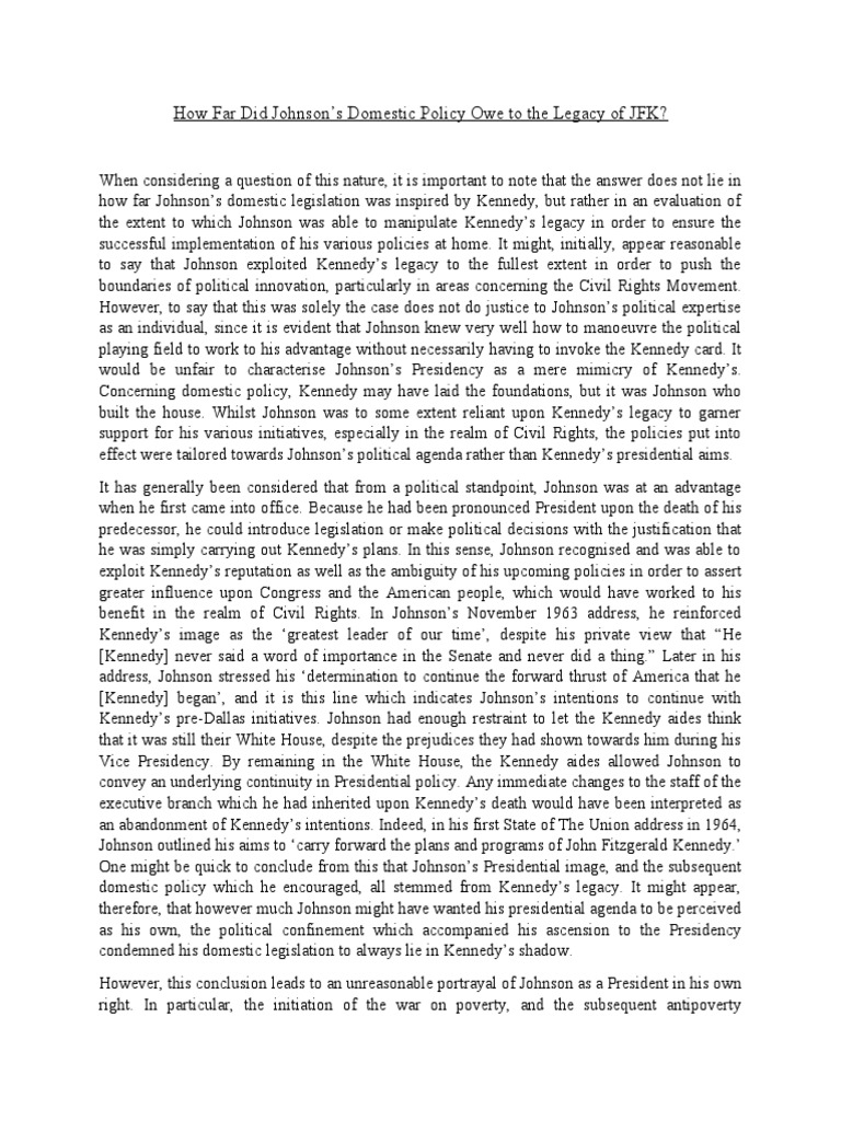How Far Did Johnson Domestic Policy Owe To The Legacy of JFK | PDF ...