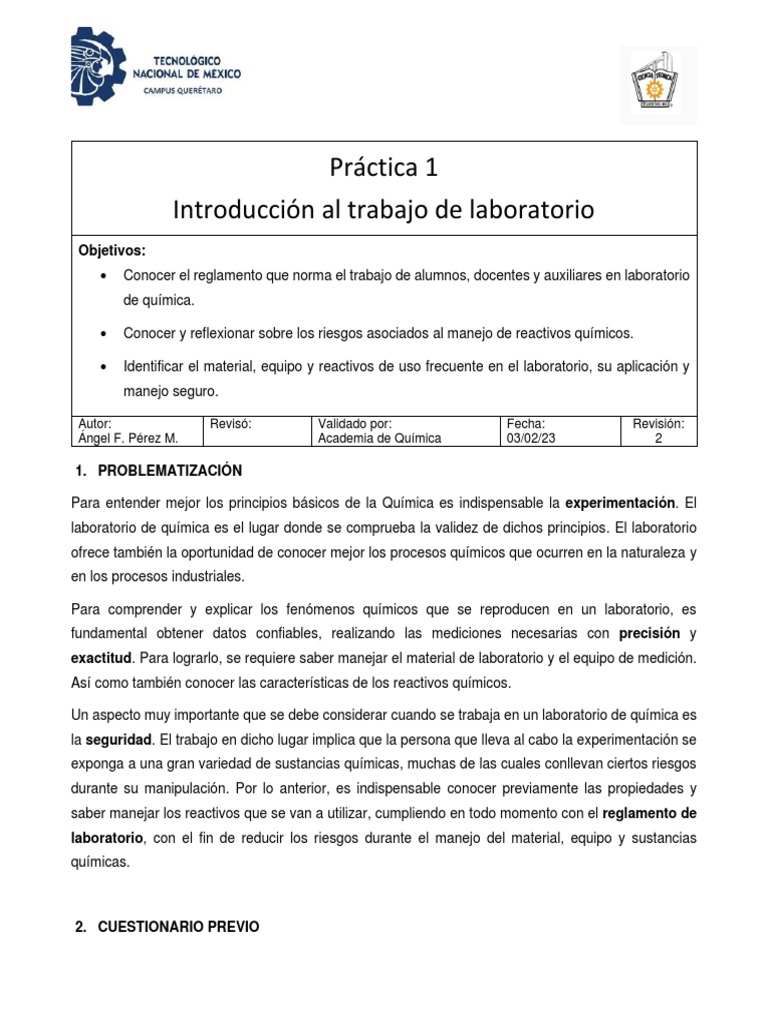 Introducción a la seguridad y el manejo responsable en el laboratorio de química | PDF ...