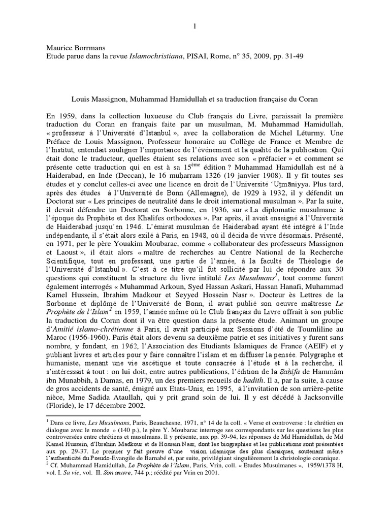 Hamidullah et sa traduction du Coran | PDF | Coran | Islam