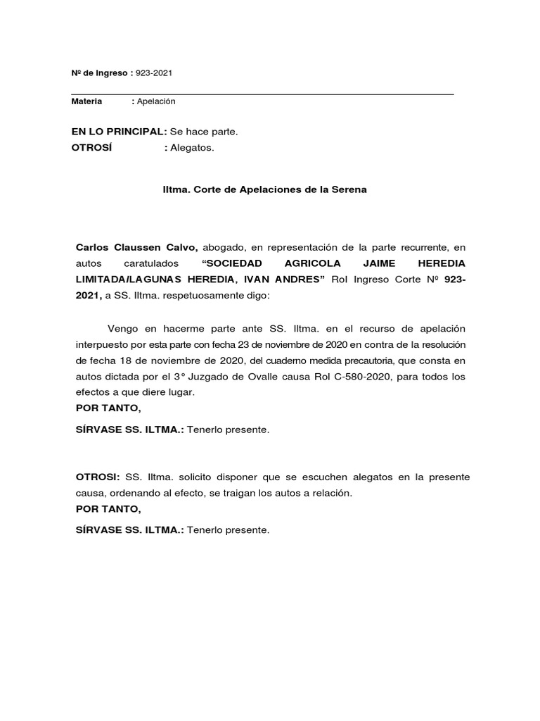 SE HACE PARTE + SOLICITA ALEGATOS Heredia PDF | PDF