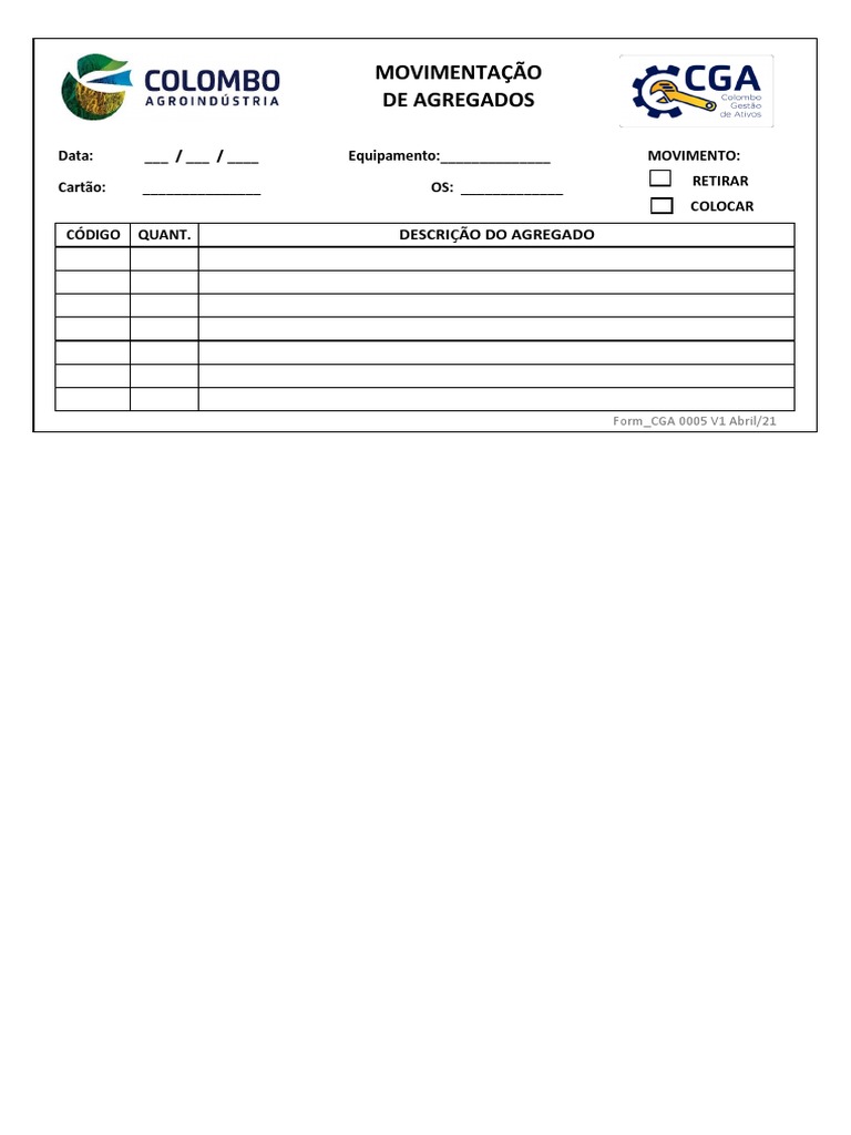 FORM_CGA 00005 - MOVIMENTO DE AGREGADOS | PDF