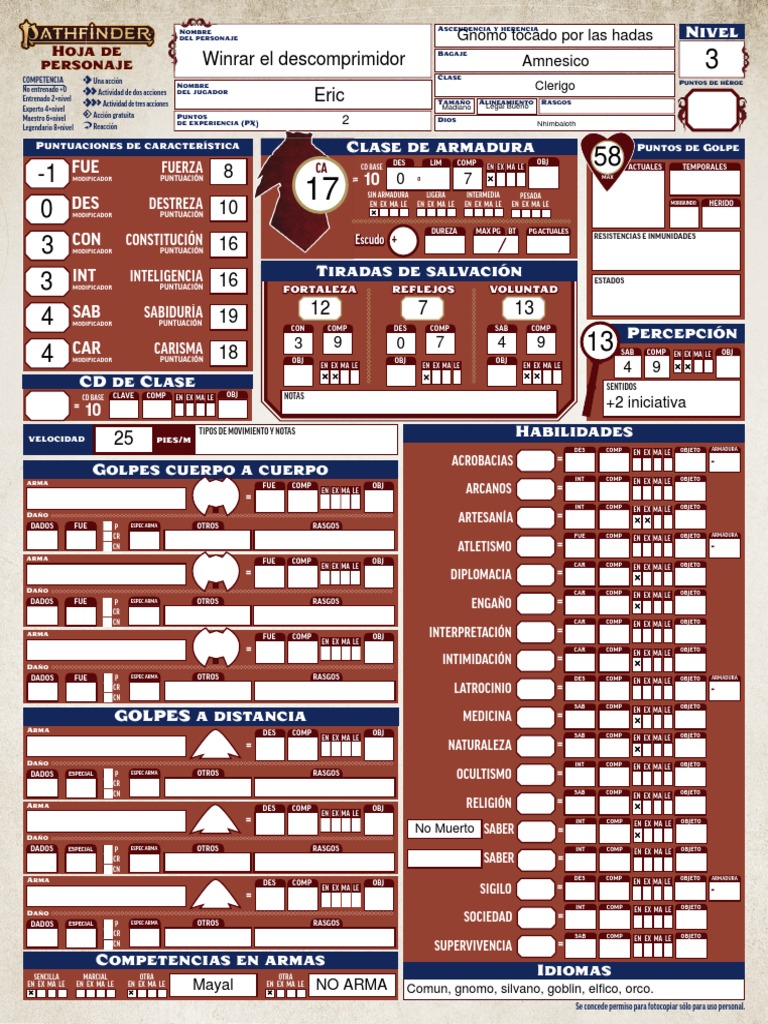 Hoja de Personaje pathfinder2-editable-ERIC CLERIGO | PDF