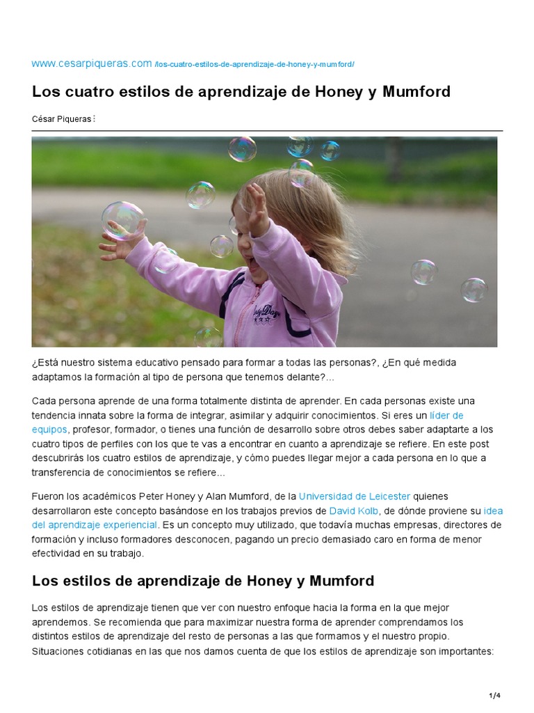 Los Cuatro Estilos de Aprendizaje de Honey y Mumford PDF | PDF ...