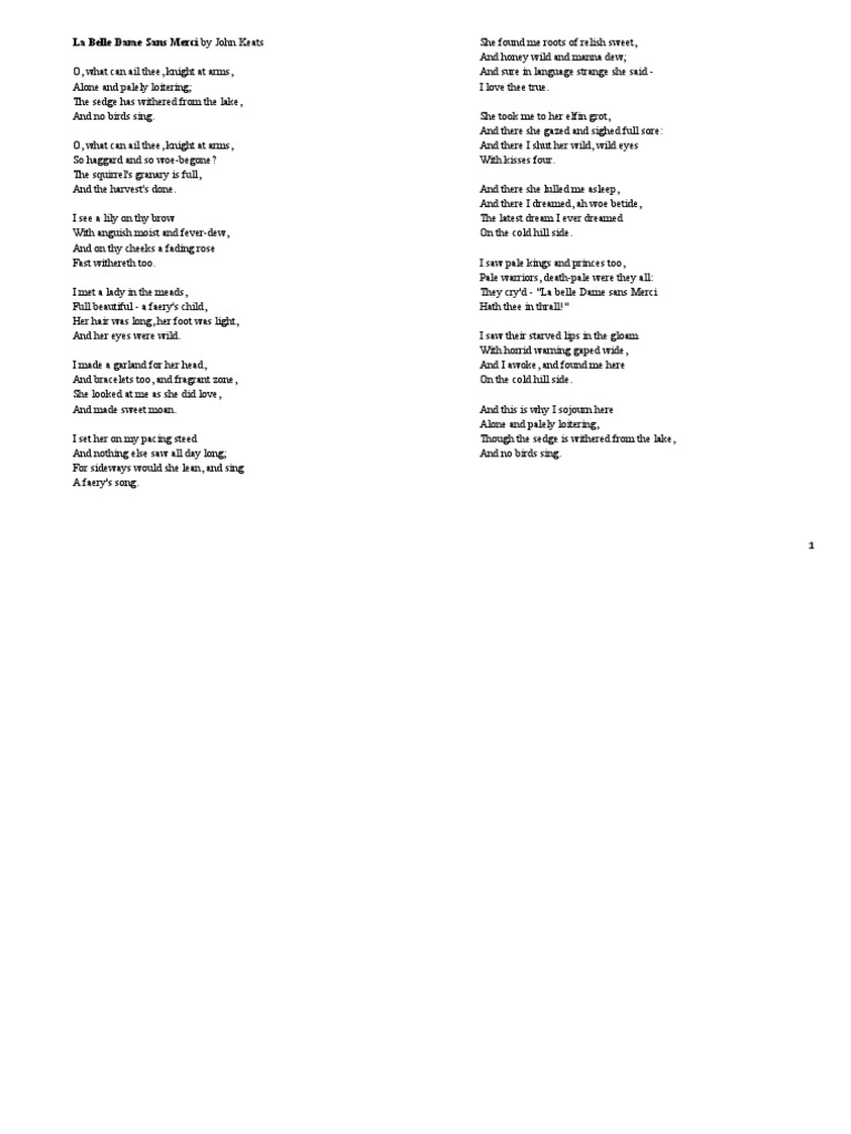 La Belle Dame Sans Merci by John Keats | PDF