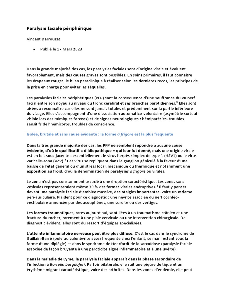 Paralysie faciale périphérique : causes et prise en charge | PDF ...
