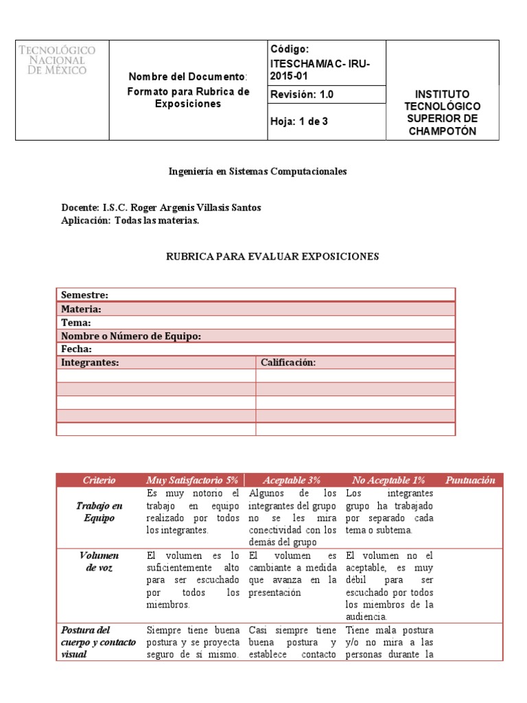 Rúbrica de Evaluación de Exposiciones | PDF