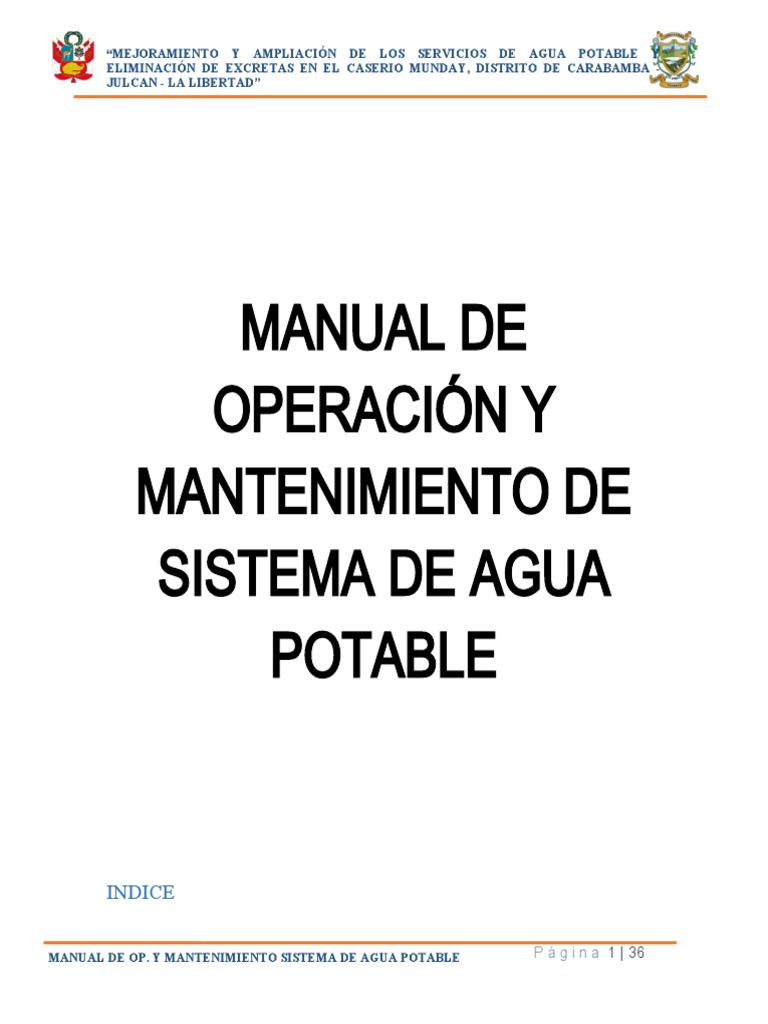 Manual Op. Y Mante. Sistema Agua Potable | PDF | Agua | Agua potable