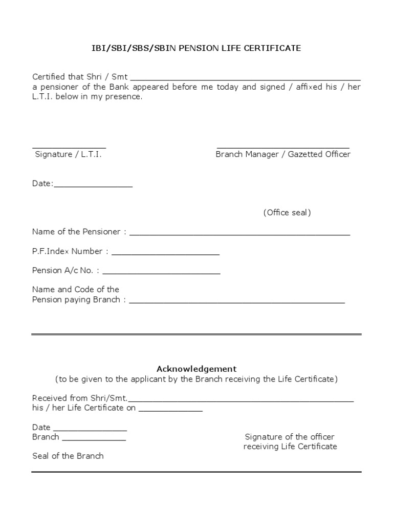 Pension Life Certificate Form Template | PDF | Career & Growth