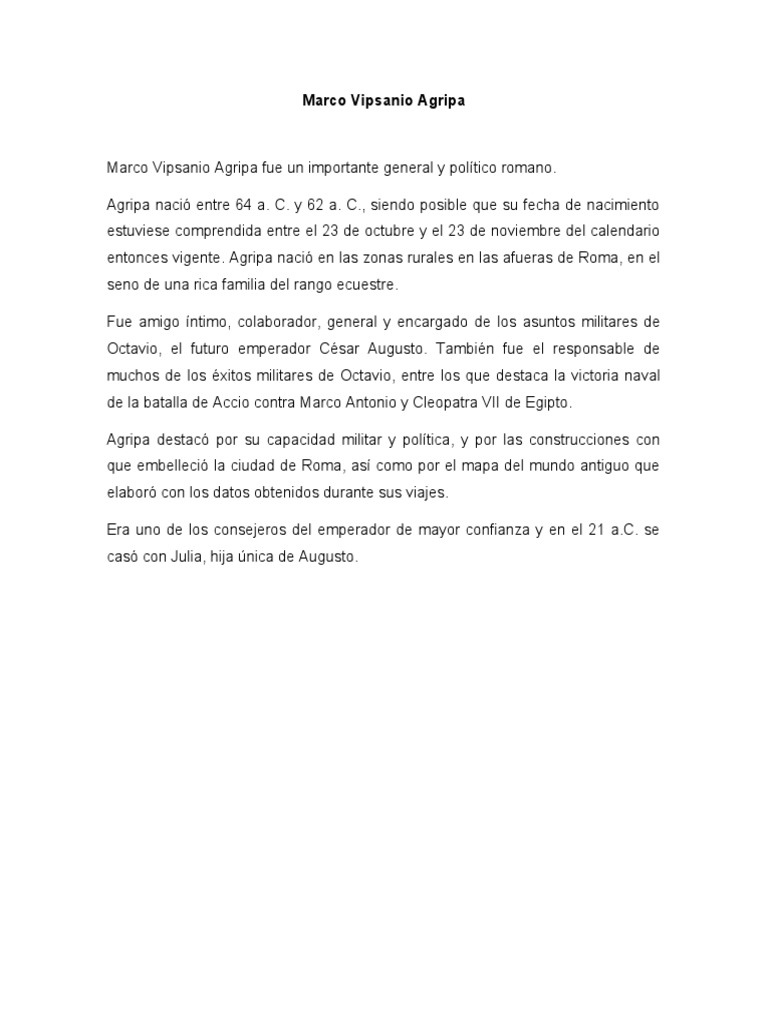 Marco Vipsanio Agripa: General y Político Romano | PDF