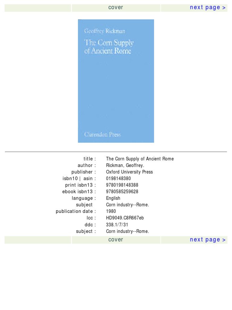 The Corn Supply of Ancient Rome by Geoffrey Rickman PDF | PDF | Wheat ...