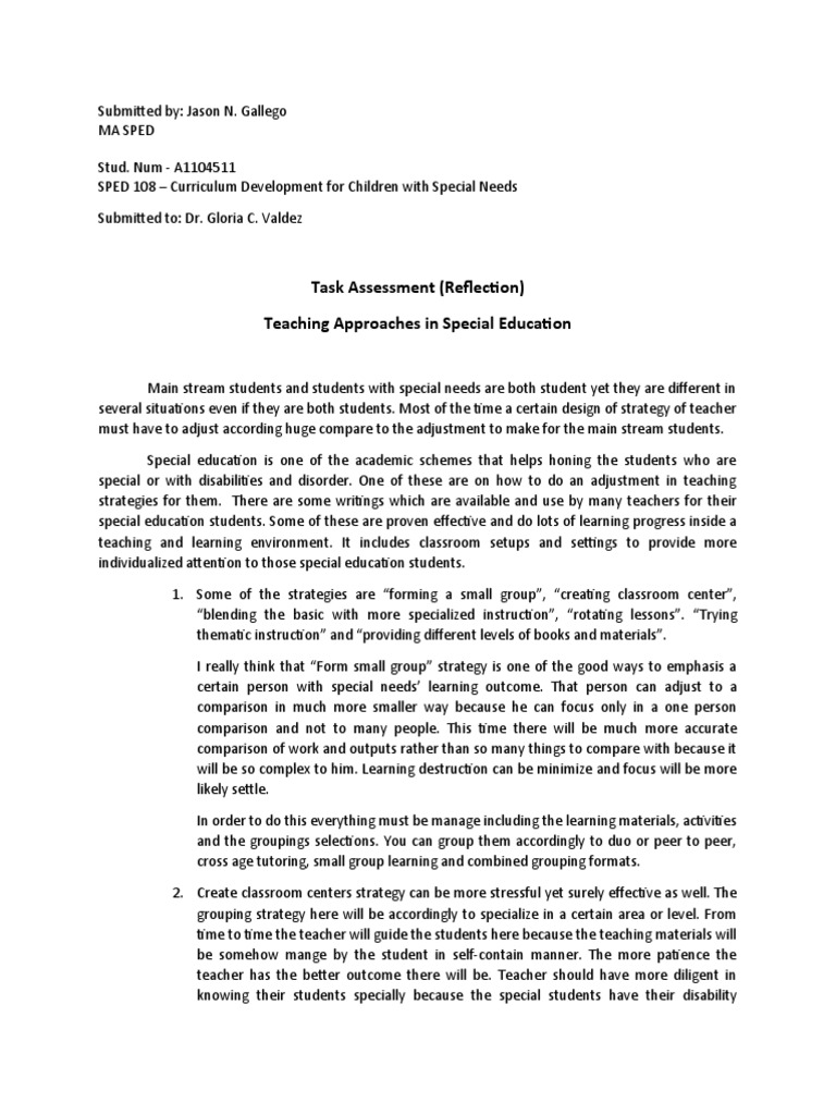 Sped108 TASK ASSESTMENT Reflection Paper | PDF | Special Education ...