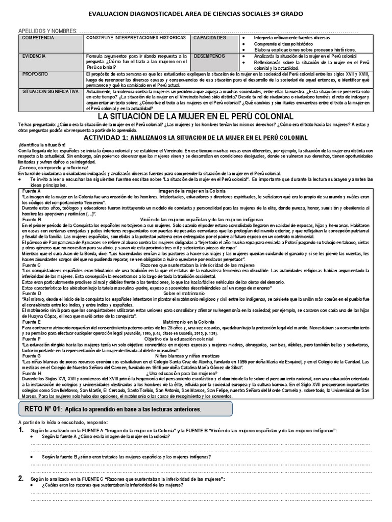 Semana 1 CC Ss 3° Grado CIH Imprimir | PDF | Mujer | Nueva españa