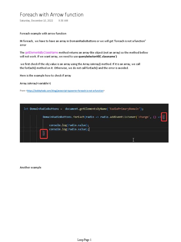 Foreach With Arrow Function: Getelementsbyclassname | PDF