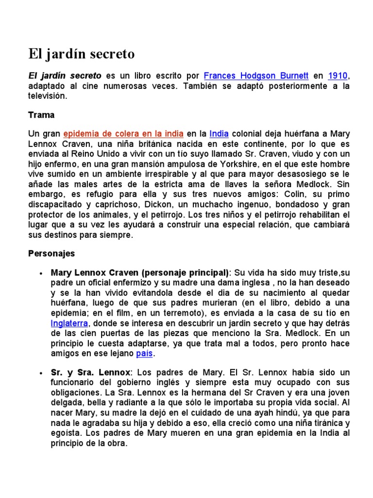 El Jardin Secreto Resumen | PDF | El jardín secreto