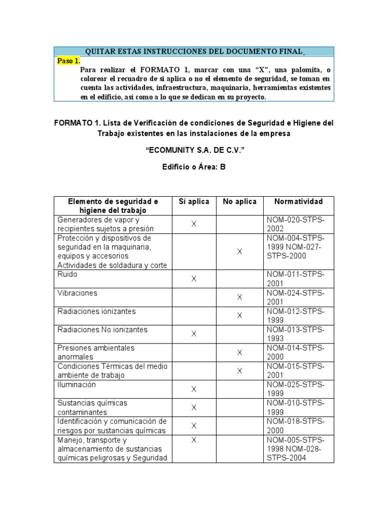 Formatos en Blanco Listas de Verificacion Por Nom | PDF