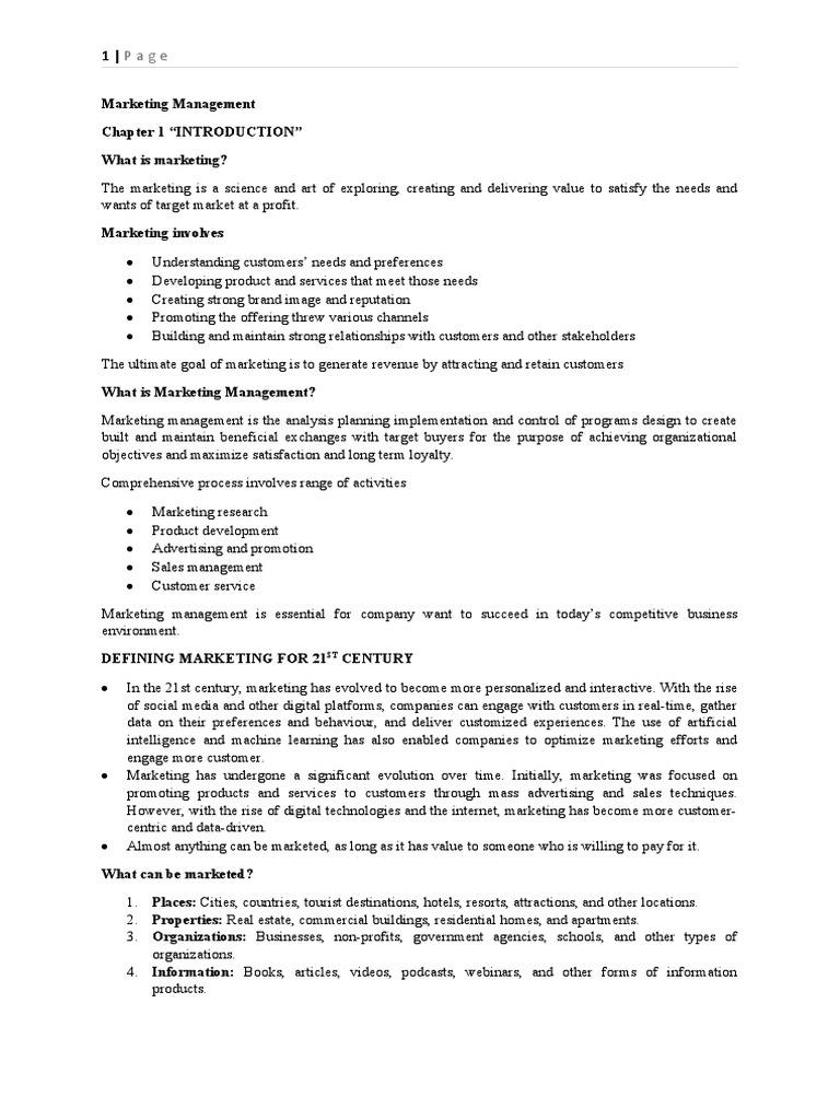 Marketing Management Notes | PDF | Marketing | Strategic Management