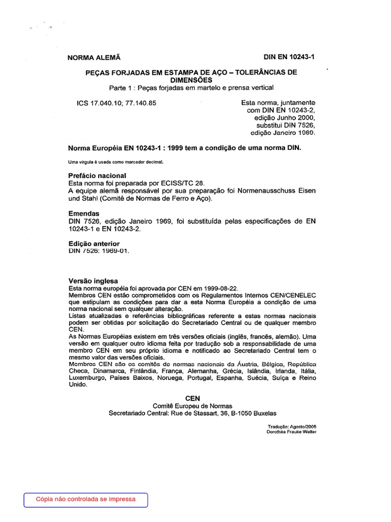 DIN EN 10243-1-2000 - Steel Die Forgings - Tolerances On Dimensions ...