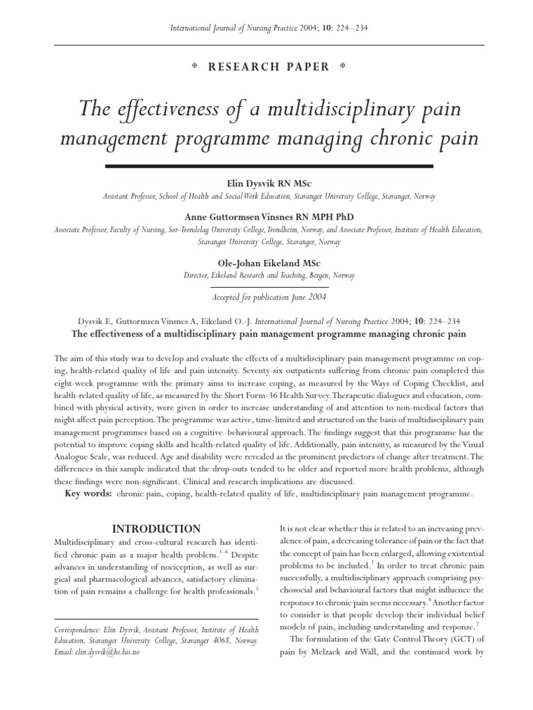 The Effectiveness of A Multidisciplinary Pain Management Programme ... The Effectiveness of A Multidisciplinary Pain Management Programme ...