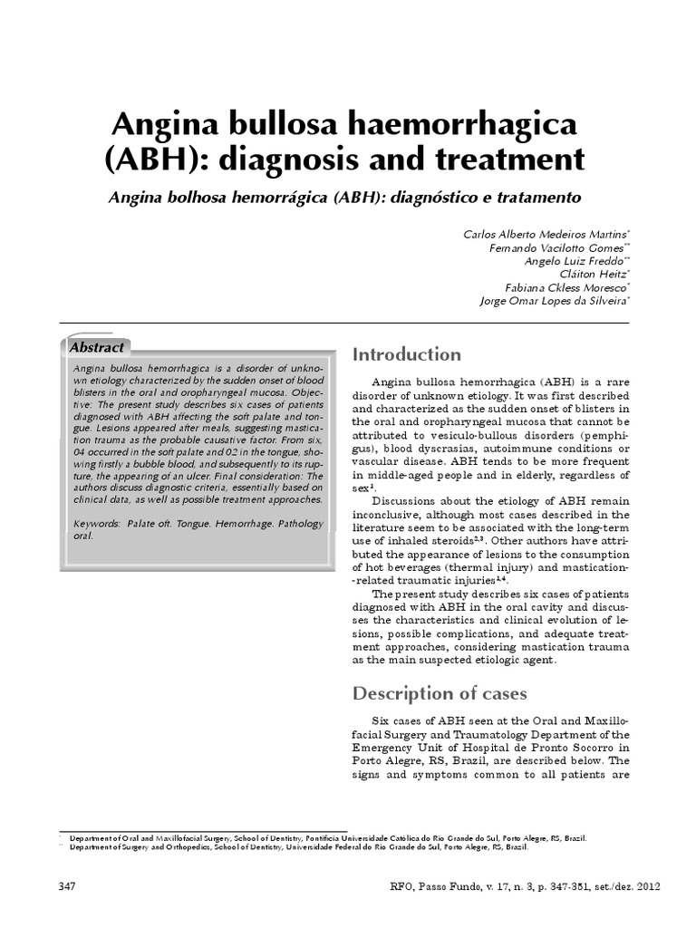 Angina Bullosa Haemorrhagica (ABH) - Diagnosis and Treatment | PDF