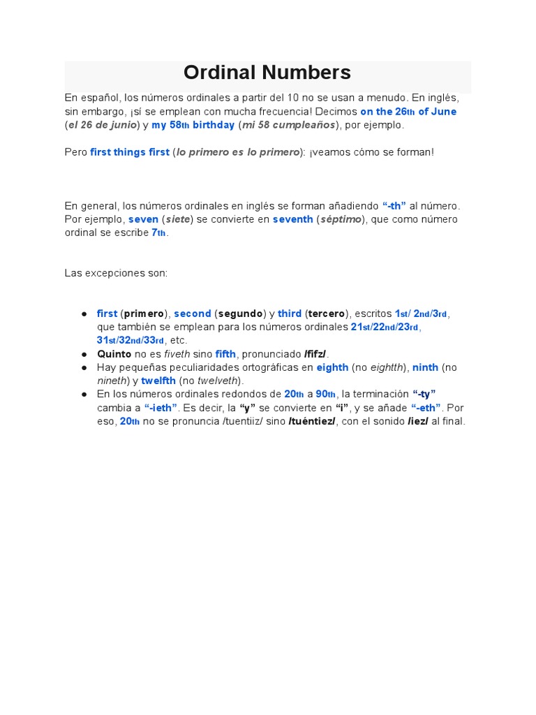 Ordinal Numbers | PDF
