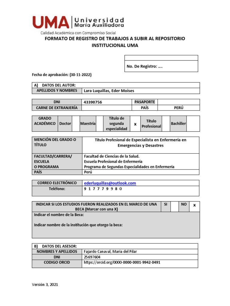 Eder M. Lara Luquillas - FORMATO RENATI | PDF | Acceso abierto | Enfermería