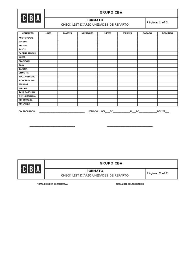 Formato - Check List Diario Unidades de Reparto | PDF