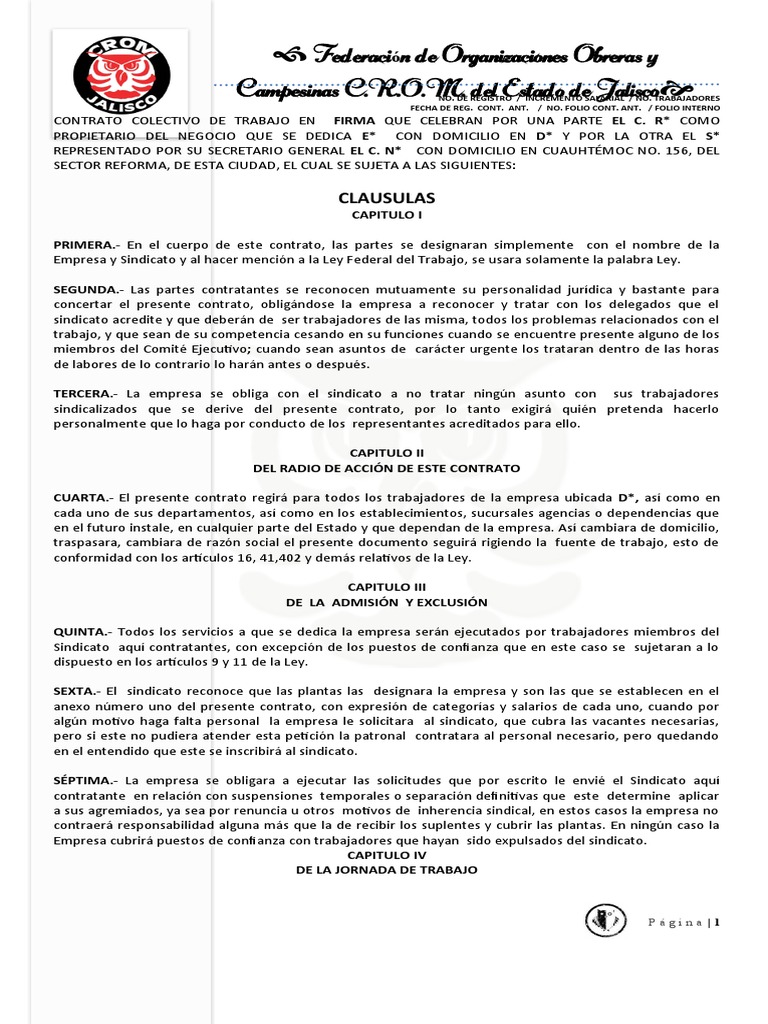 Contrato Colectivo de Trabajo Sindicato | PDF | Sindicato | Acuerdo colectivo