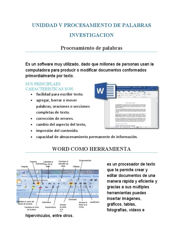 Uniddad V Procesamiento de Palabras | PDF | Microsoft Word | Procesador de textos