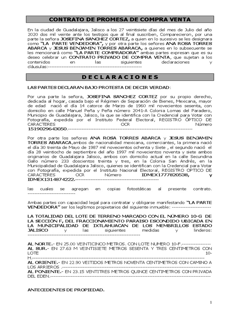 Contrato Promesa Venta Terreno | PDF