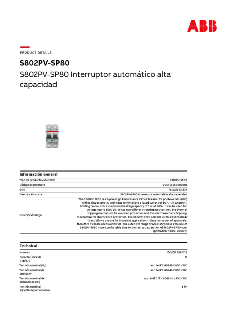 2CCF019606R0001 s802pv sp80 | PDF | Electricidad | Ingenieria Eléctrica