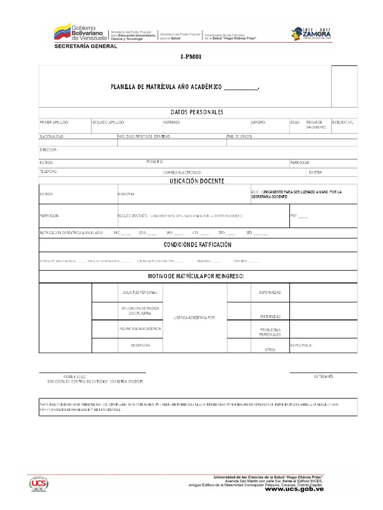I-Pm01 (Planilla de Ratificacion de Matricula) | PDF