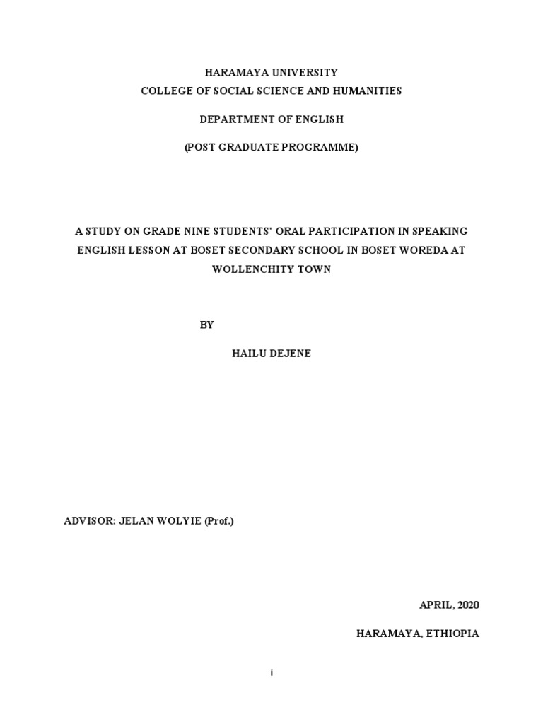 Hailu Dejene's First Draft Proposal | PDF | Language Education | Teachers