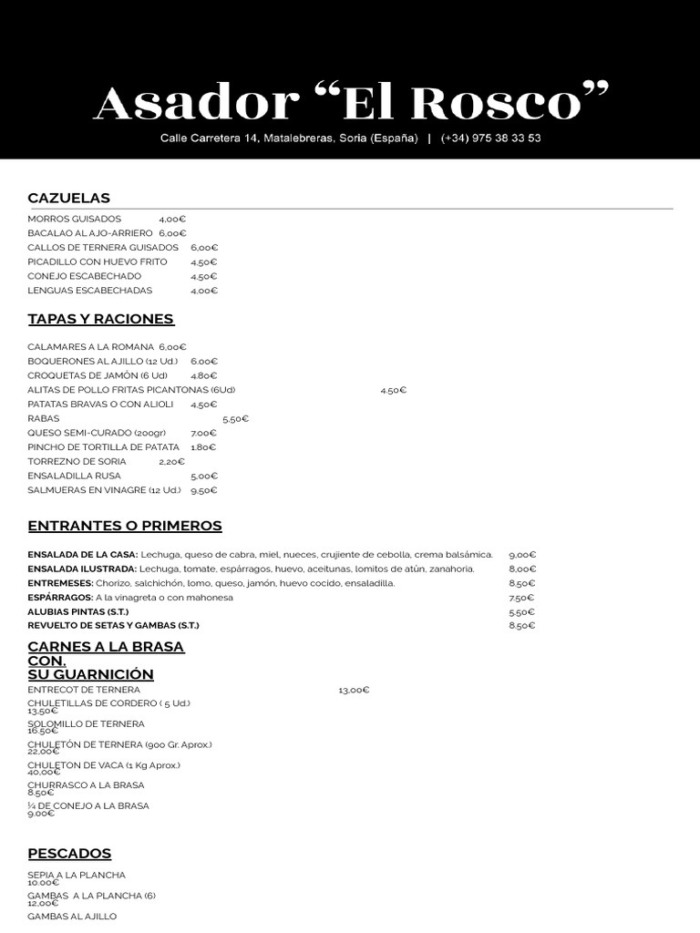 Carta - Asador El Rosco-1 | PDF | ensalada | Alimentos