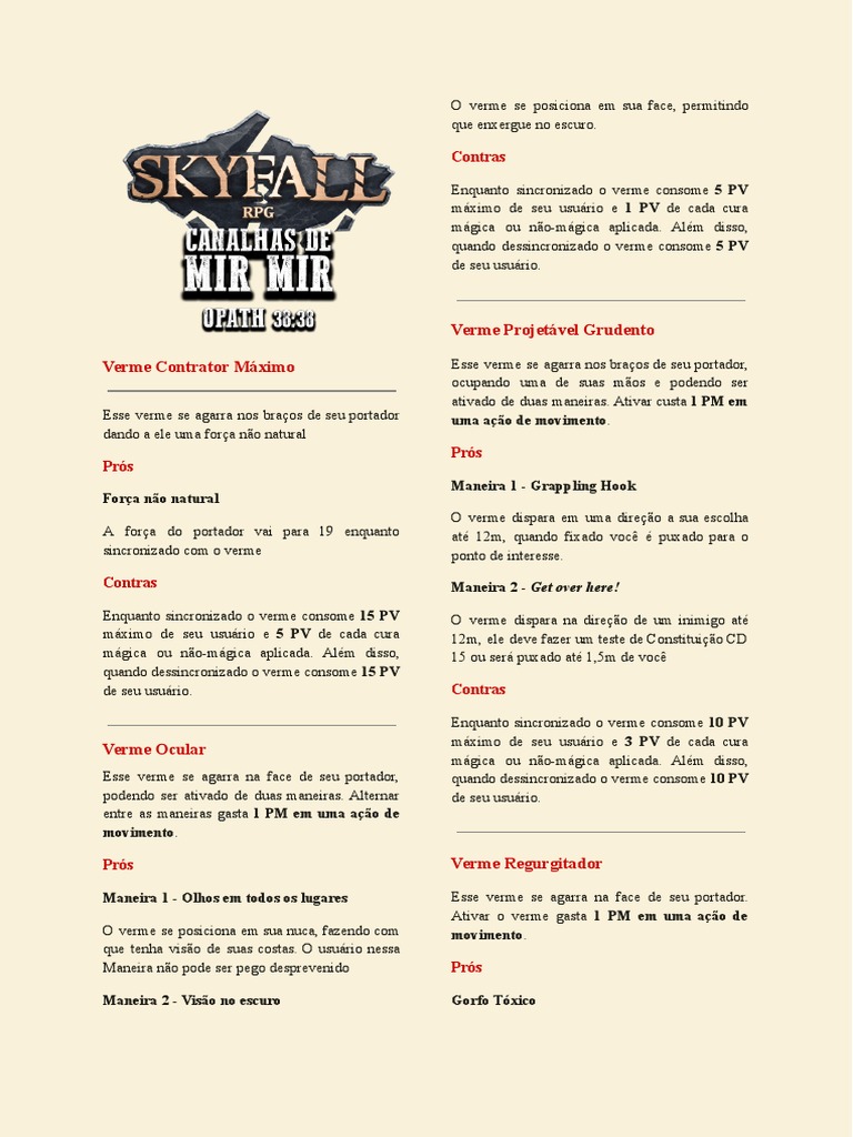 Vermes Sincronizadores SKYFALL RPG | PDF