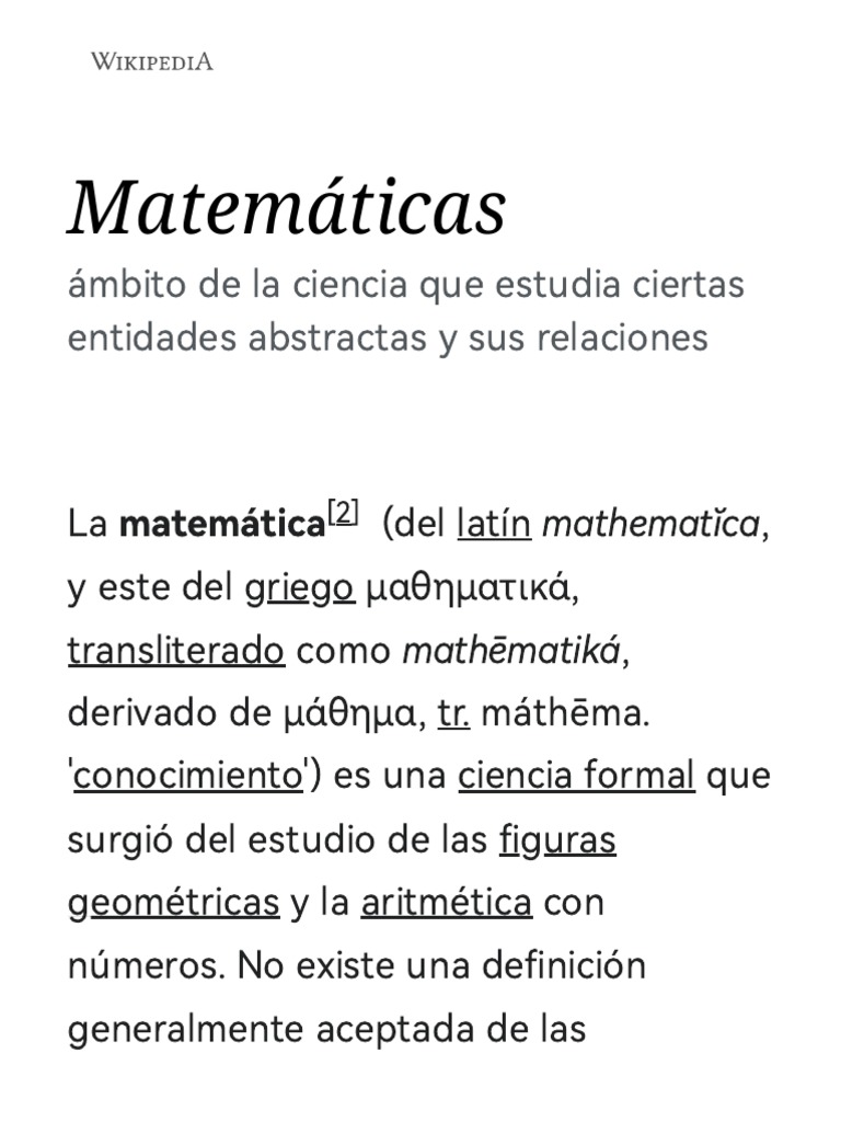 Matemáticas - Wikipedia, La Enciclopedia Libre | PDF | Matemáticas ...