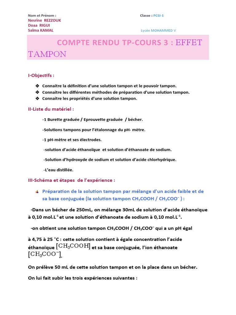 TP 3 Effet Tampon | PDF | Solution tampon | Ph
