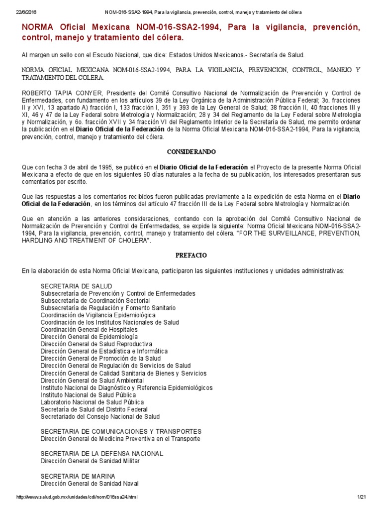 Nom 016 Ssa2 1994 PDF | PDF | Agua | Cólera