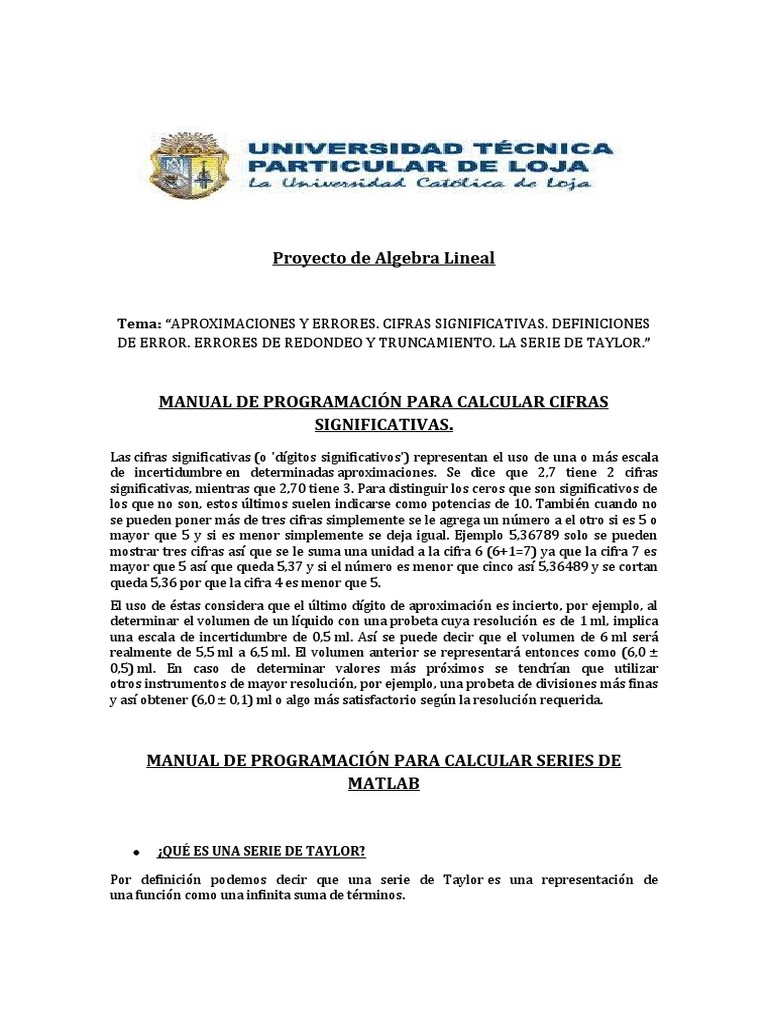 Aproximaciones y Errores. Cifras Significativas. Definiciones de Error ...