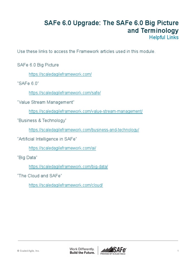 The SAFe 6.0 Big Picture and Terminology Links | PDF