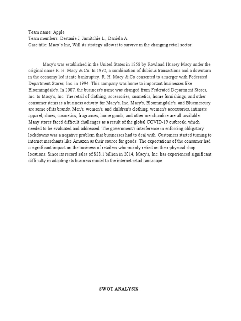 Macy's Case Study | PDF | Retail | Profit (Economics)