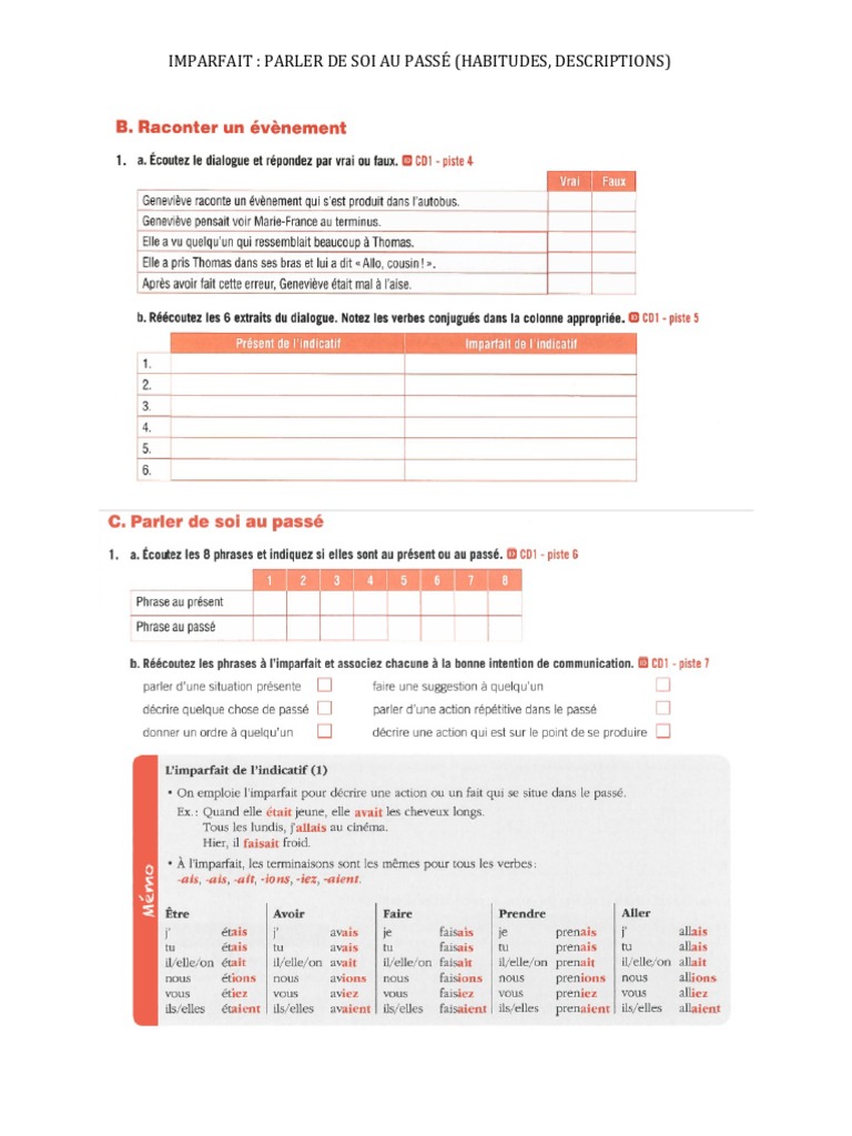 Imparfait Leçon - Par Ici | PDF
