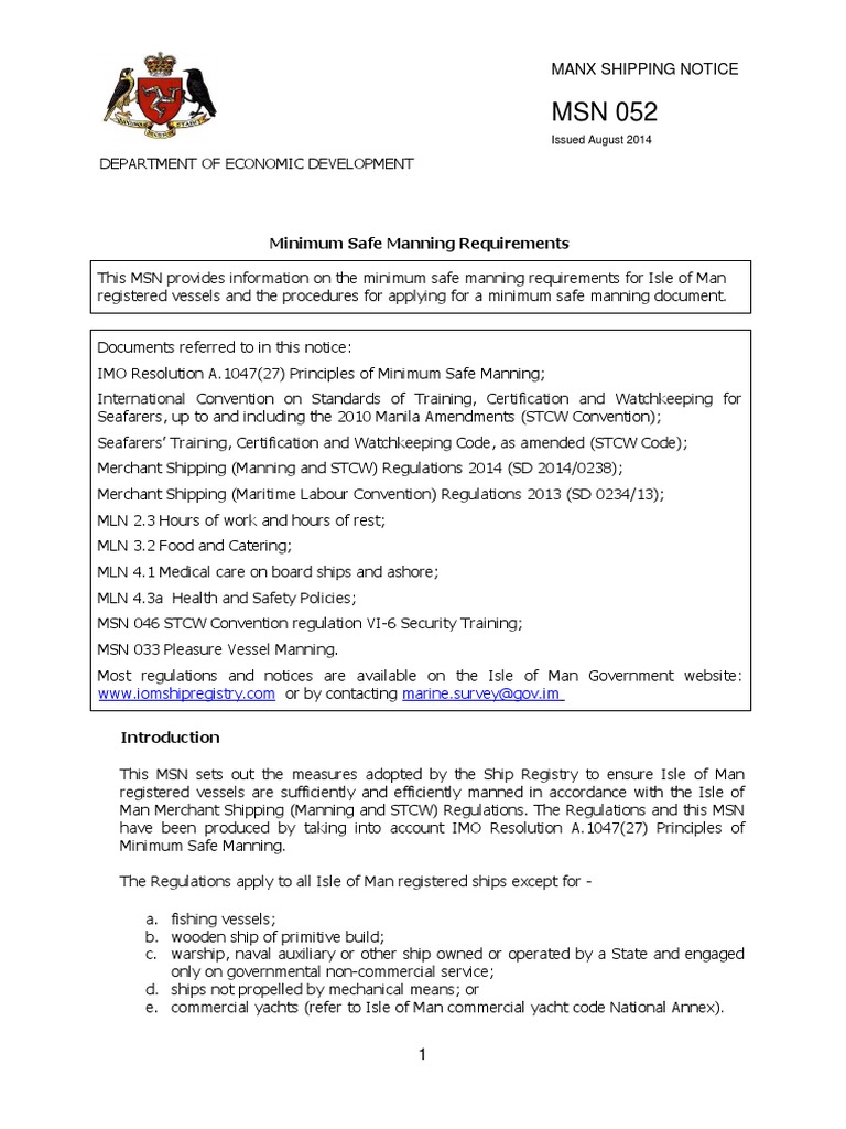 Minimum Safe Manning Requirements Guide | PDF | Ships | Shipping