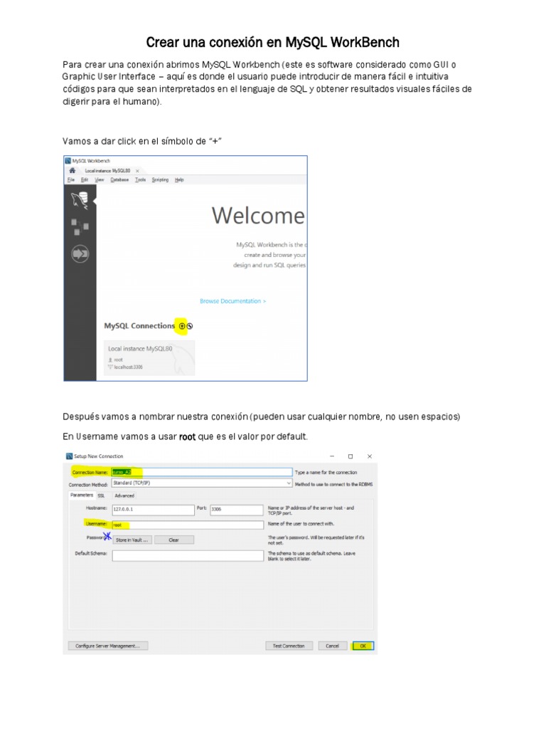 Crear una conexión en MySQL WorkBench | PDF