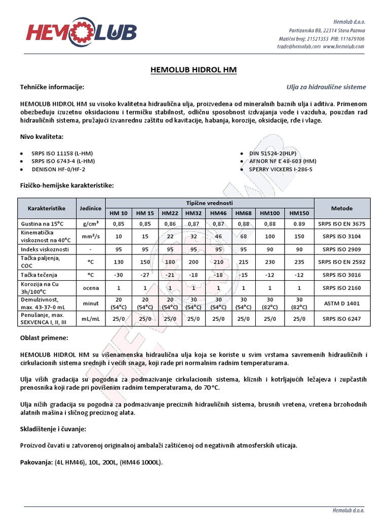Hemolub Hidrol HM 68 | PDF