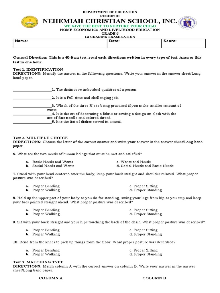 1st QUARTER GRADE 6 HELE EXAMINATION 2021 2022 | PDF