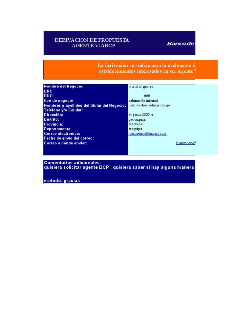 Formulario de Agente BCP | PDF