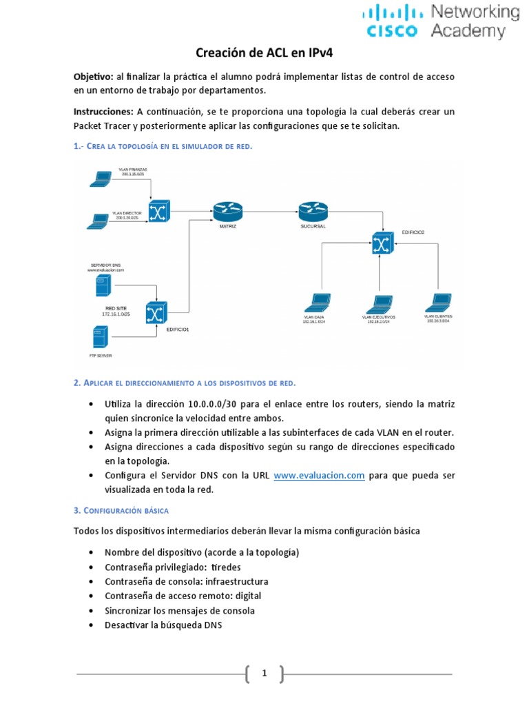 Actividad 3-Creación de ACL en IPv4-Alumnos | PDF