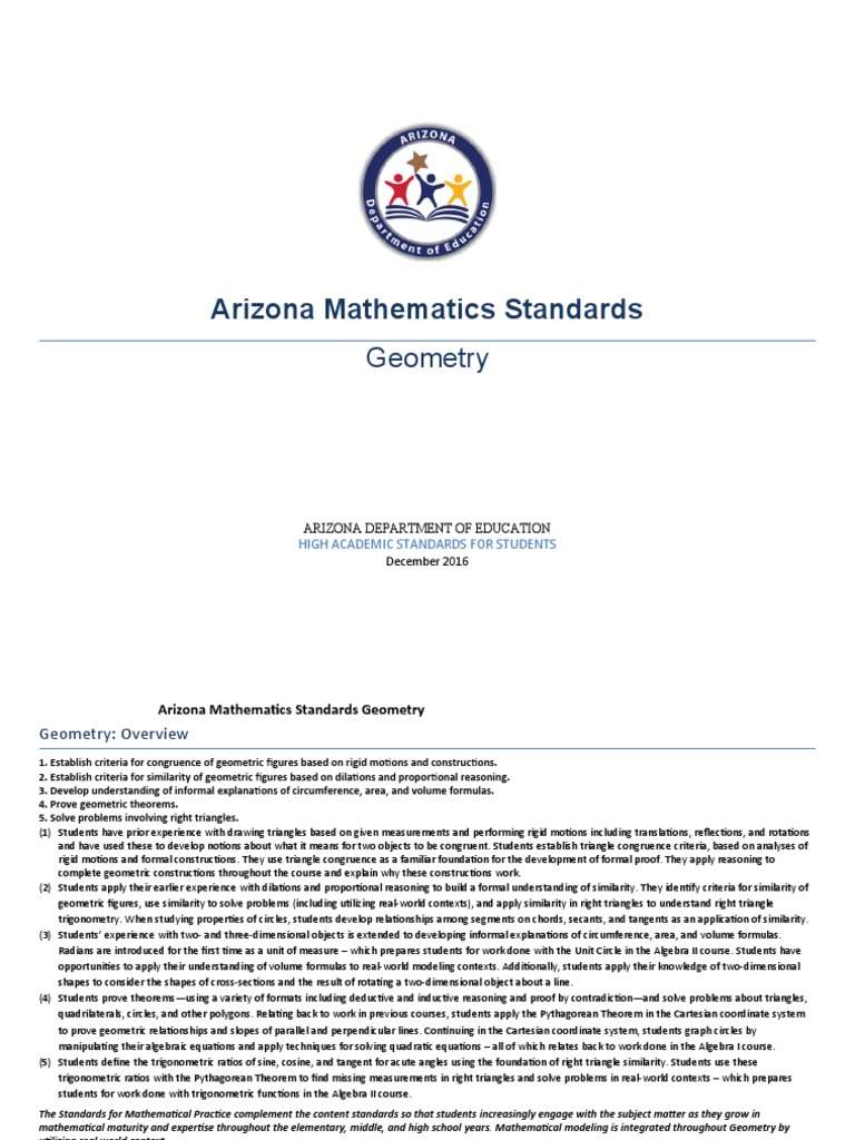 Arizona Mathematics Standards for High School Geometry: An Overview of ...