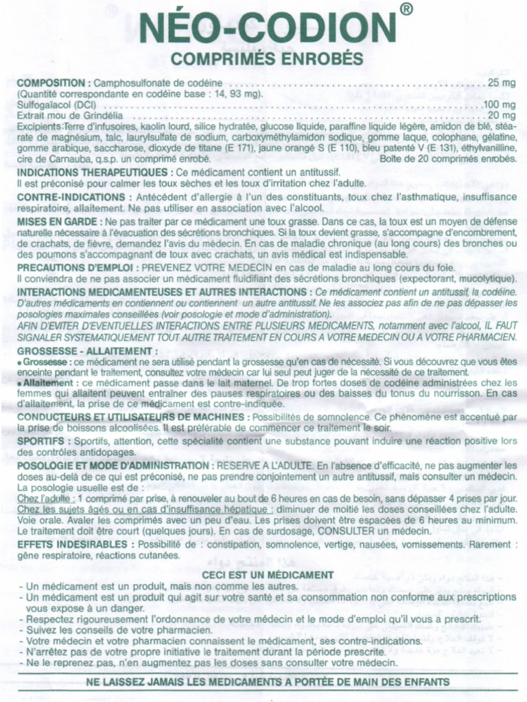 Notice Neo-Codion 25mg Comp B 20 PDF | PDF | Allaitement | Médecine ...
